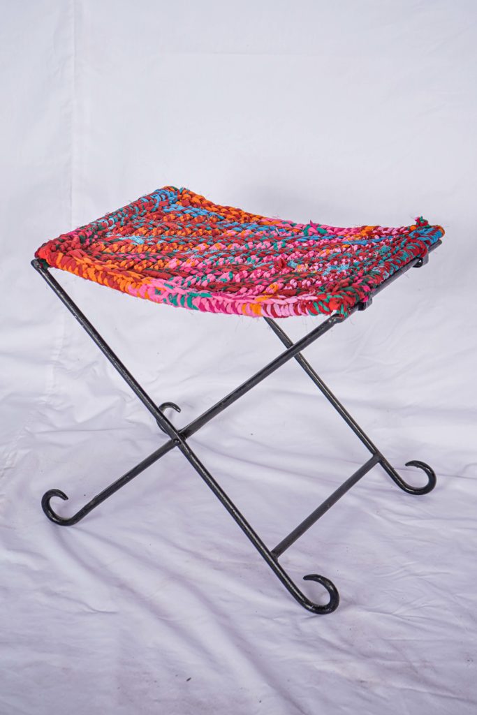 Clearance Sale: Hand made metal stool with hand weaved cotton seat ...